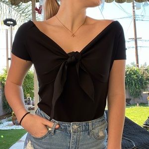 Zara | Tops | Nwot Zara Basic Bow Tie Black Top | Poshmark